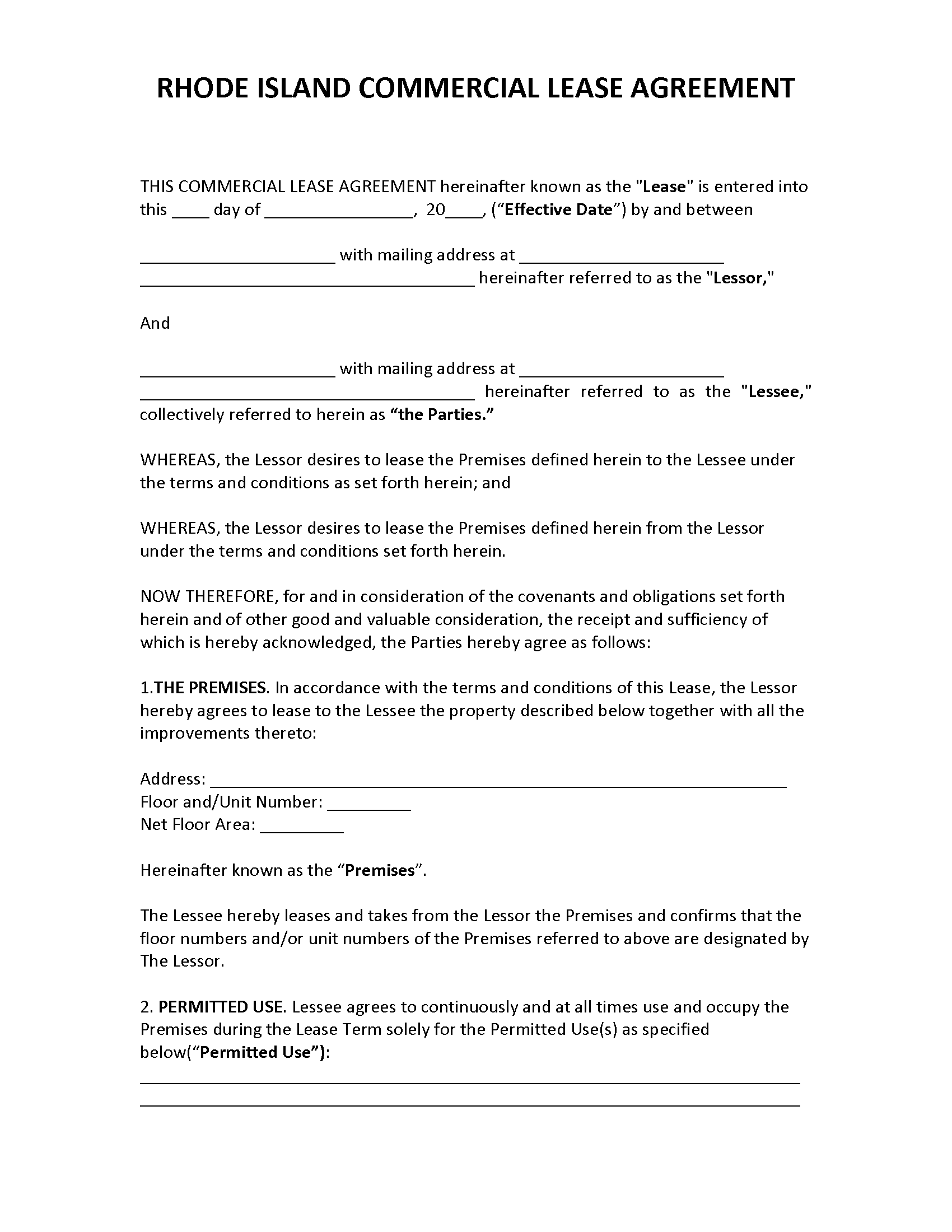 Free Rhode Island Commercial Lease Agreement Template | PDF | WORD | RTF
