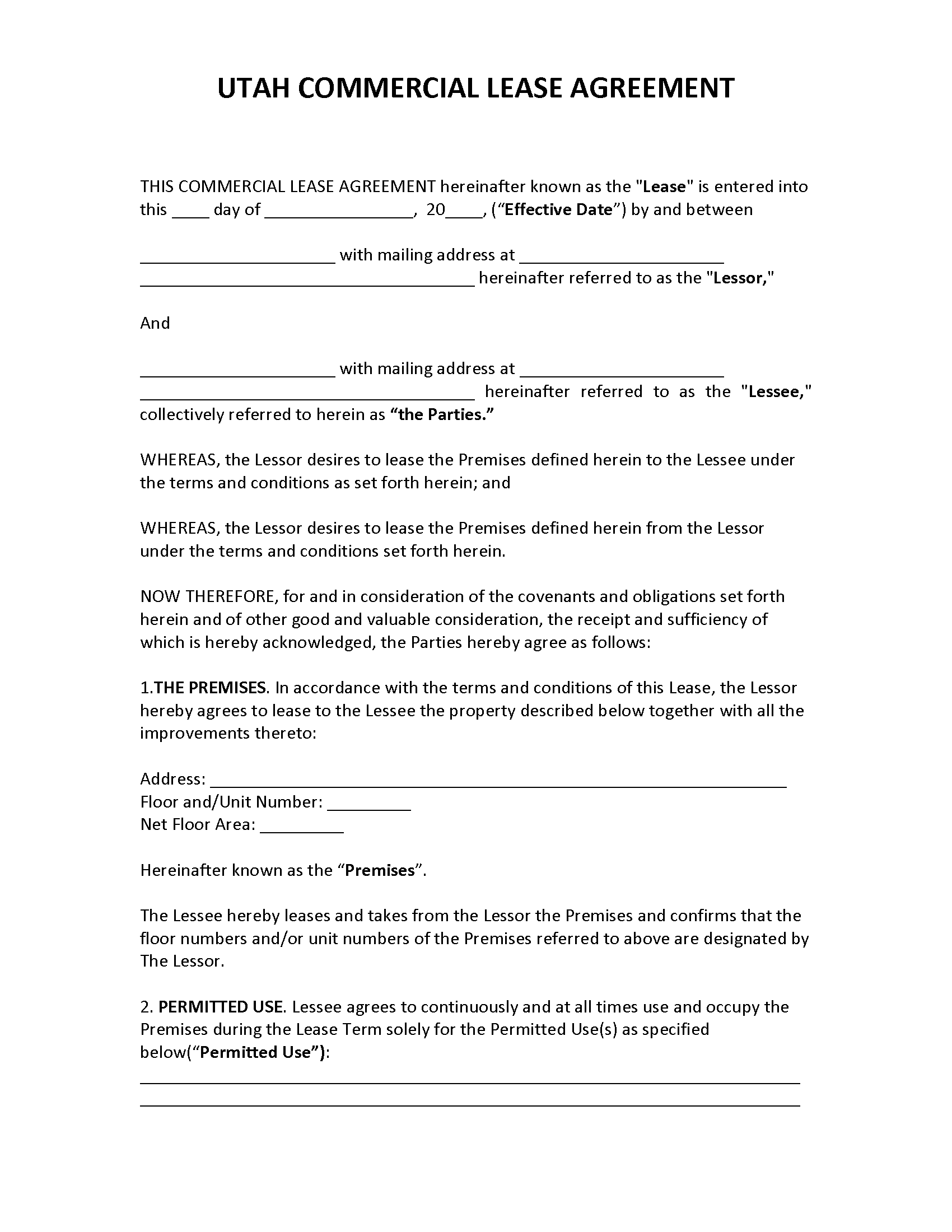 Free Utah Commercial Lease Agreement Template | PDF | WORD | RTF
