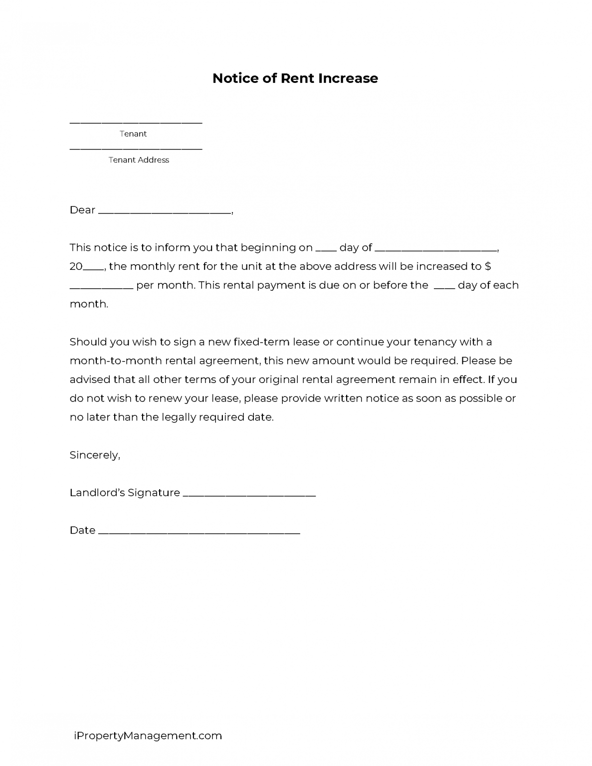 Free Rent Increase Notice - Sample Letters | PDF | WORD | RTF