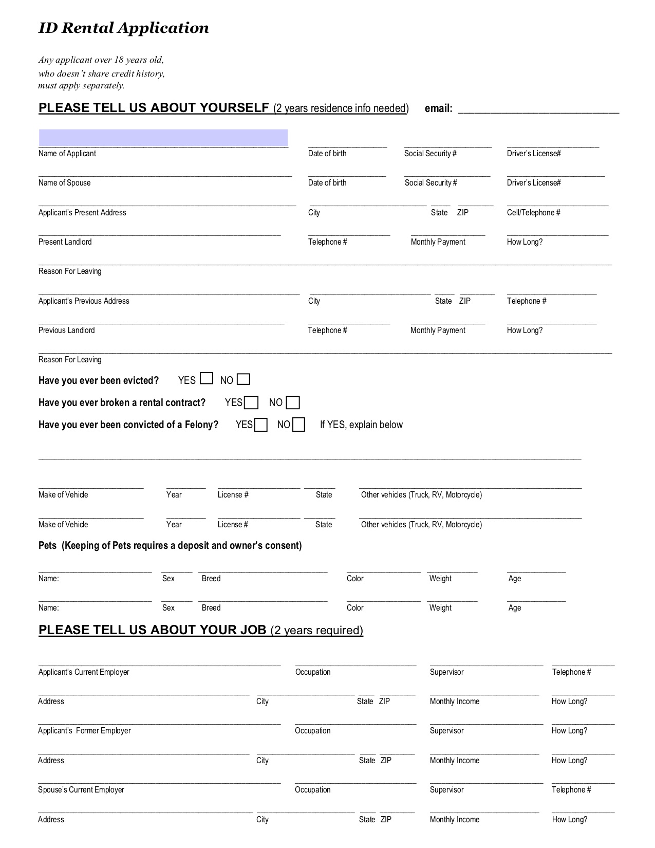 Free Idaho Rental Application Form | PDF