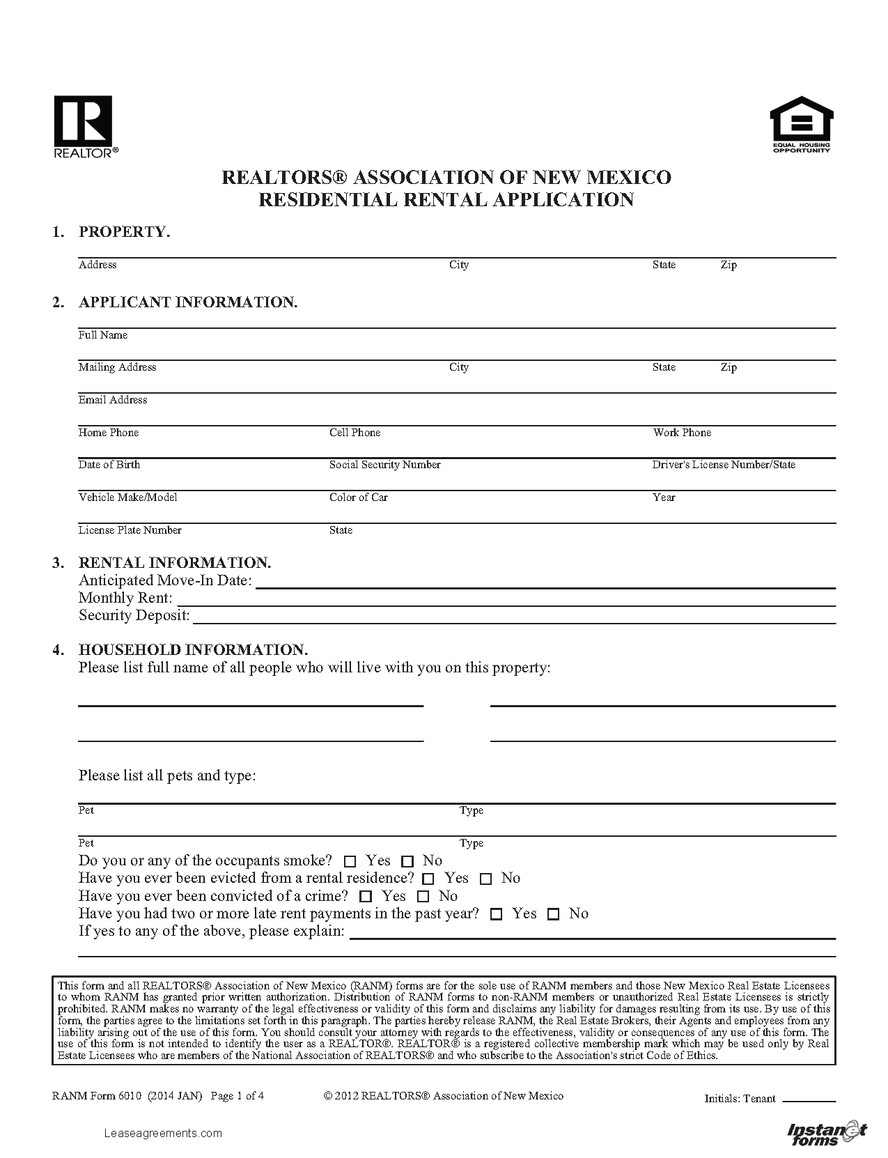 Free New Mexico Rental Application Form | PDF