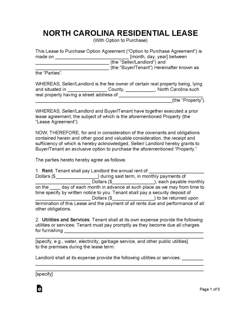 Free North Carolina Lease Agreement Templates (6) | PDF | WORD | RTF