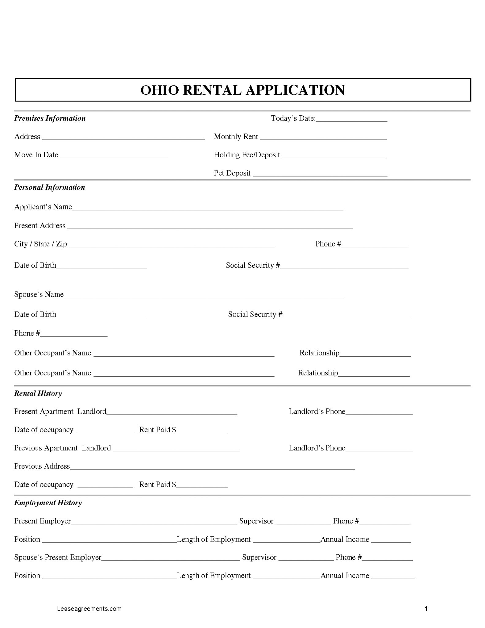 Free Ohio Rental Application Form | PDF