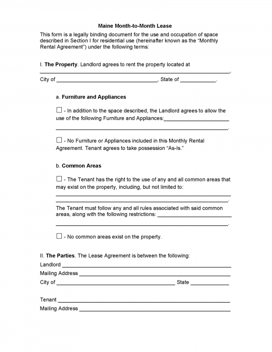 Free Maine Month-to-Month Rental Agreement | PDF | WORD | RTF