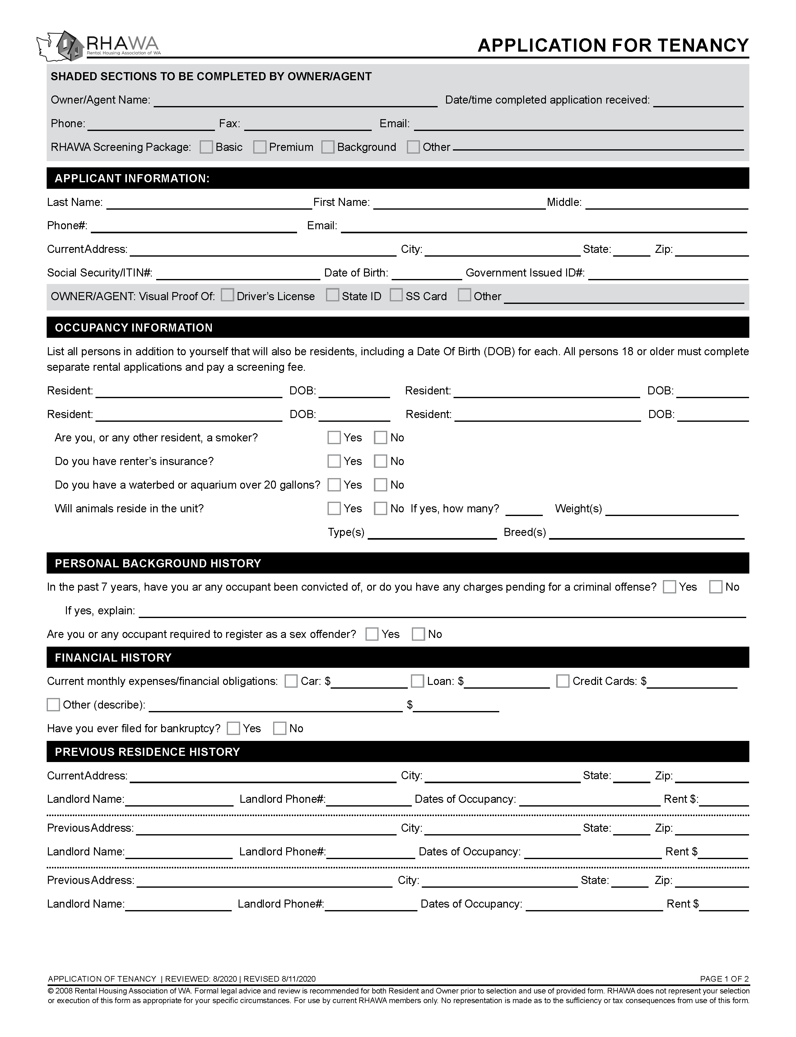 Free Washington Rental Application Form | PDF